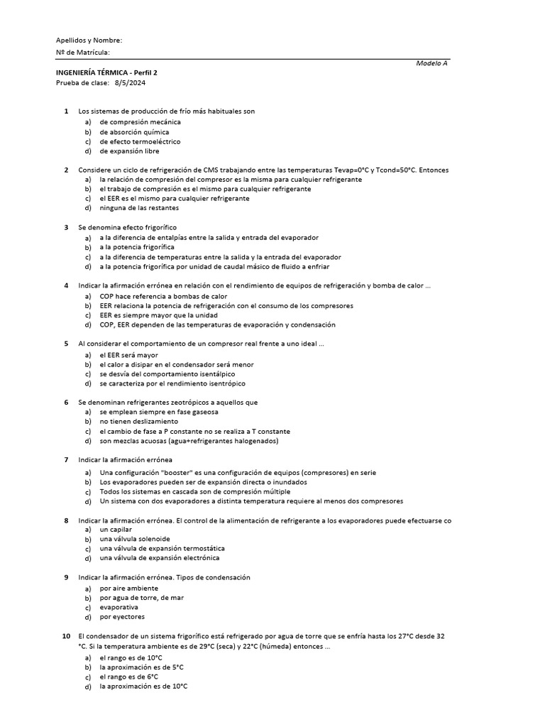 2024-prueba2 evaluaciขn | PDF | Refrigeración | Termodinámica