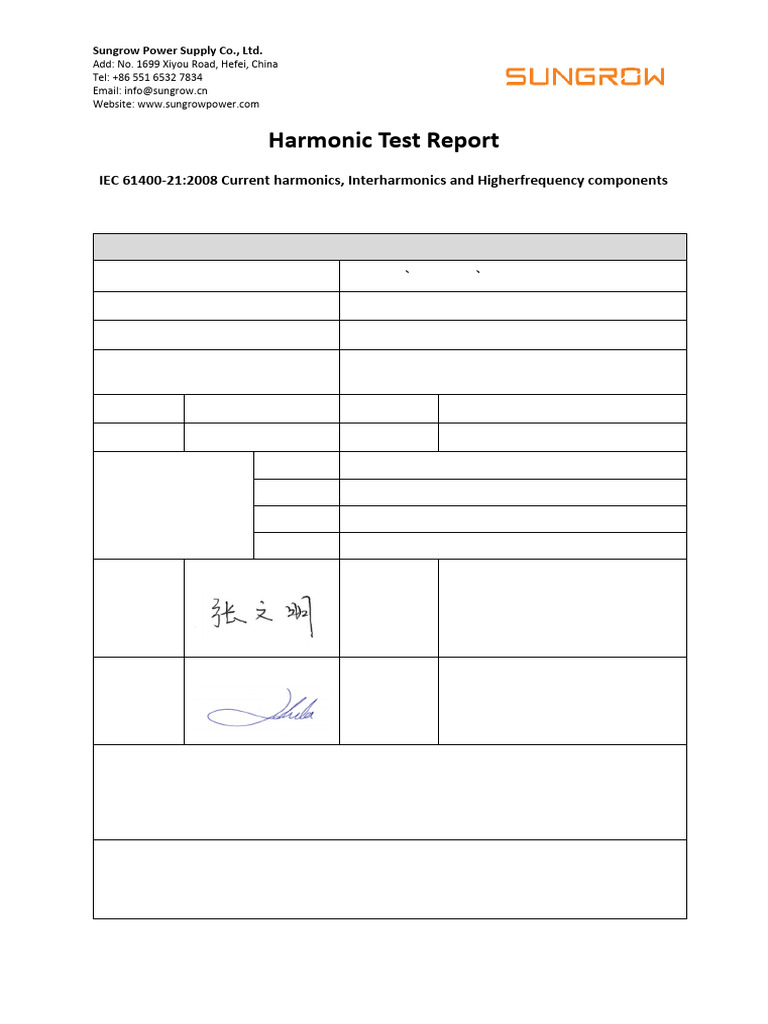 Sg350hx en Sungrow Sg320hx Sg333hx Sg350hx Harmonic Test Report ...
