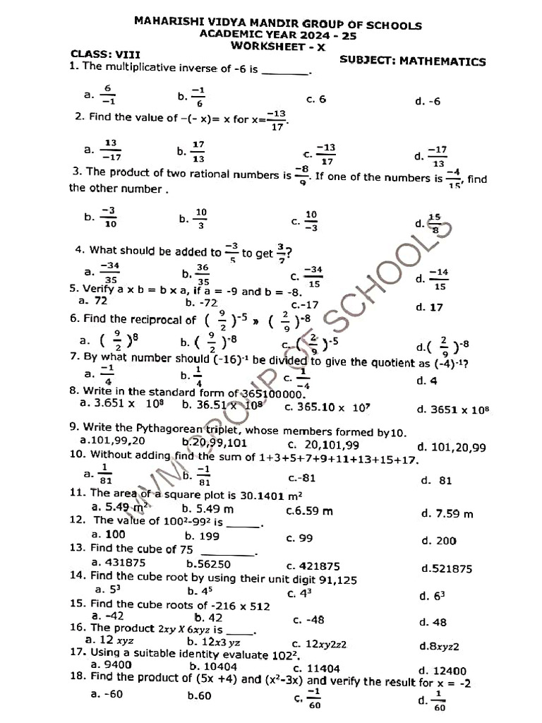 Math 8 Worksheet | PDF