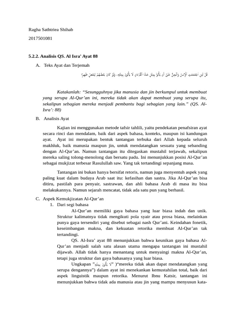 Analisis QS Al-Isra' Ayat 88 | PDF