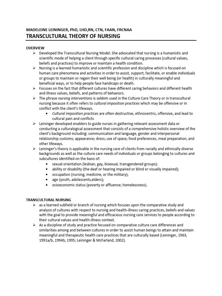 Madeleline Leininger Handout 2020 | PDF | Liberal Arts Education | Behavioural Sciences