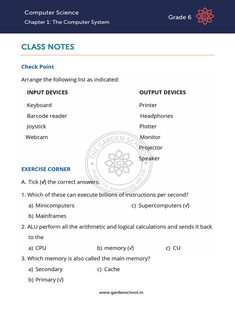 AK CN Grade+6 Computer+Science Chapter+1 | PDF | Computer Data Storage | Central Processing Unit