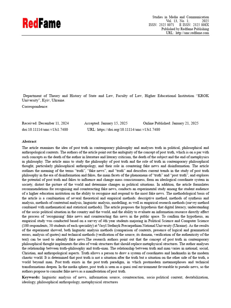 Post-Truth Philosophy and Truth Analysis in the Era of Disinformation ...