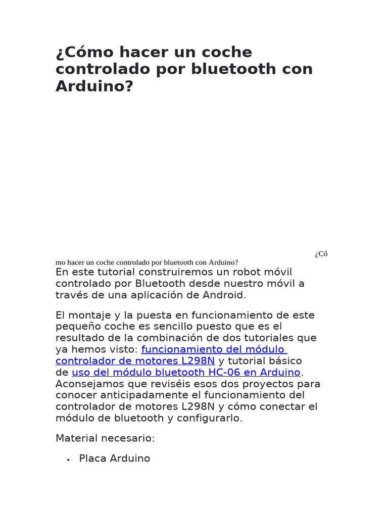 Cómo Hacer Un Coche Controlado Por Bluetooth Con Arduino Pdf Arduino Bluetooth