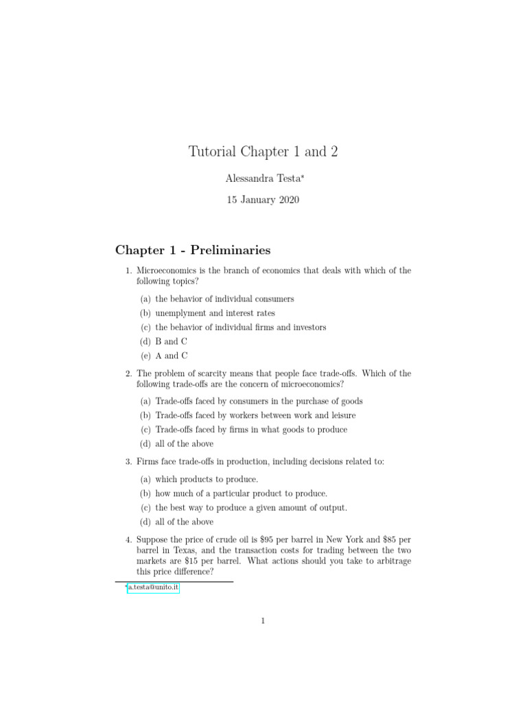 Tutorial Chapter 1 and 2 | PDF | Demand | Supply (Economics)