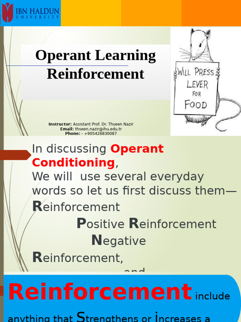 3rd Lecture Operant Learning Reinforcement | PDF | Reinforcement | Learning