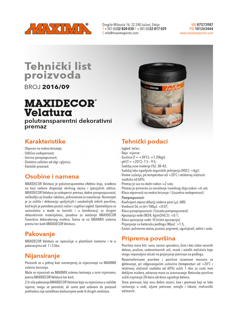 Maxidecor Velatura Tehnicki List SRB | PDF