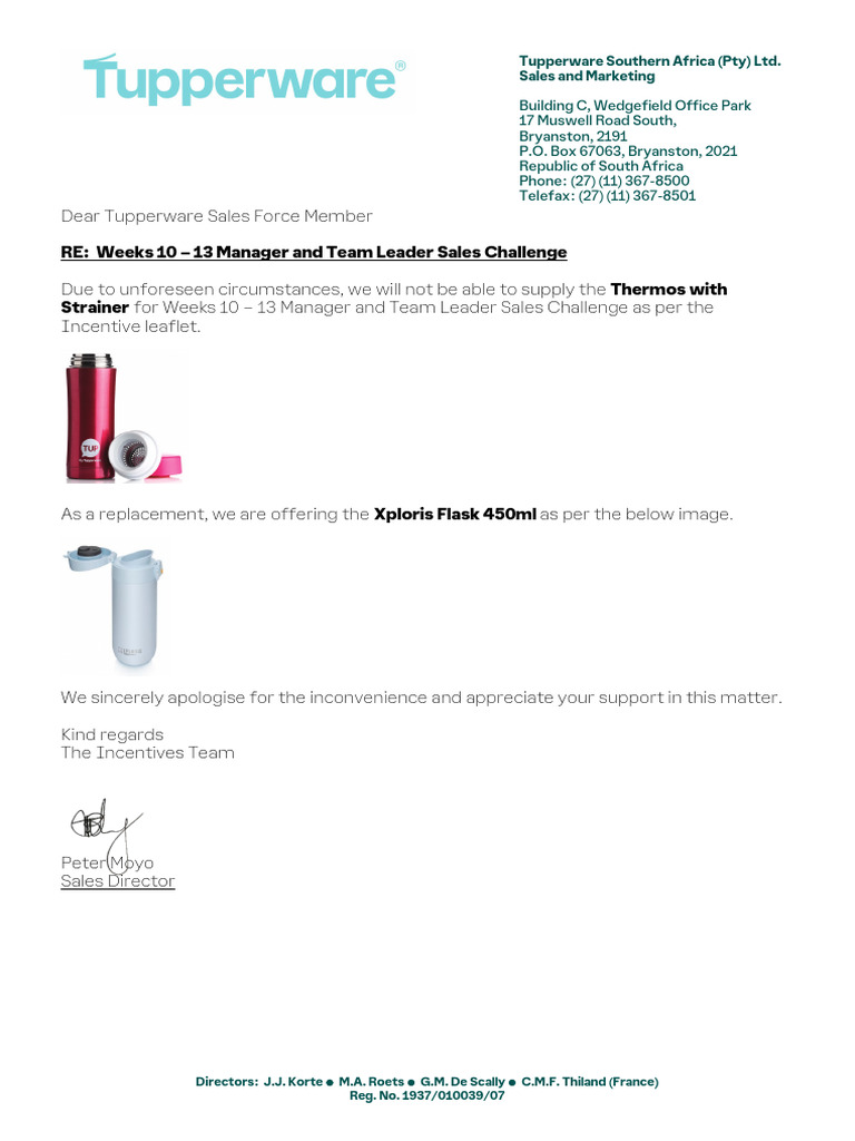 Weeks 10 - 13 Manager and Team Leader Sales Challenge Thermos ...