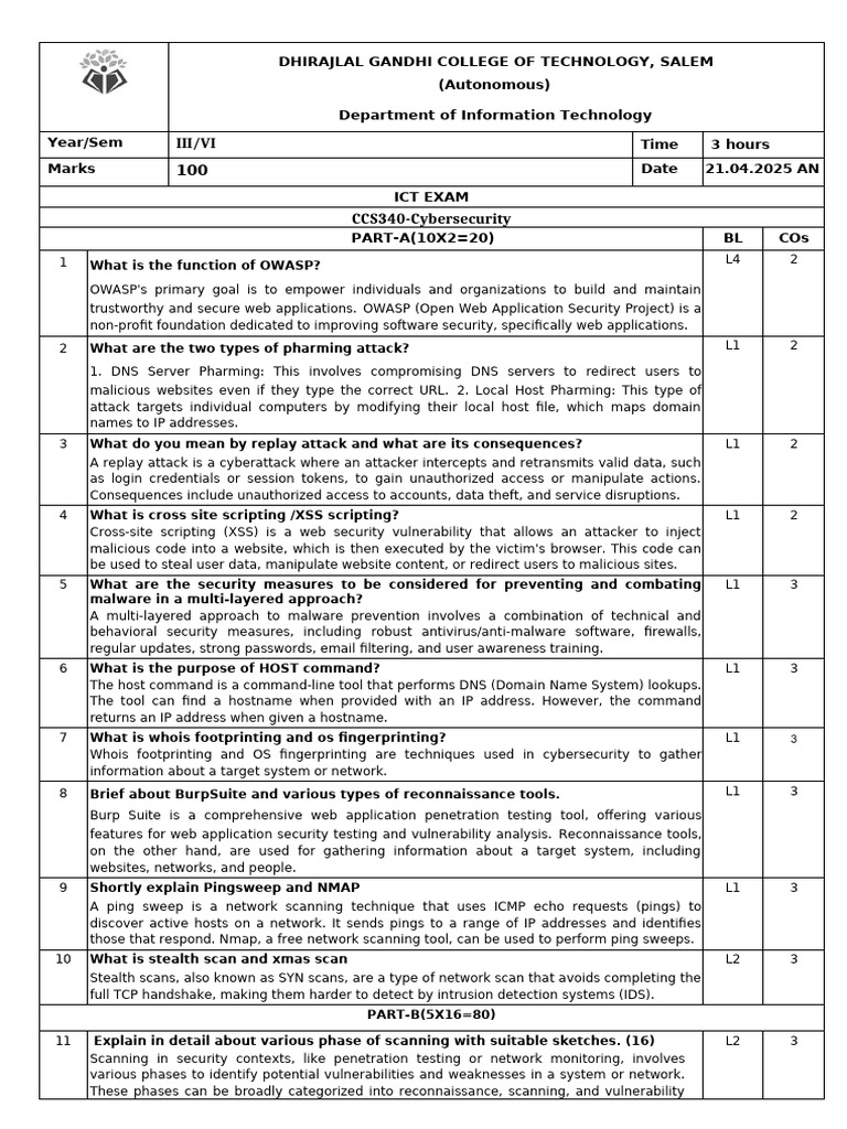 ICT Question Paper - Cyber Security Ak | PDF | Domain Name System ...
