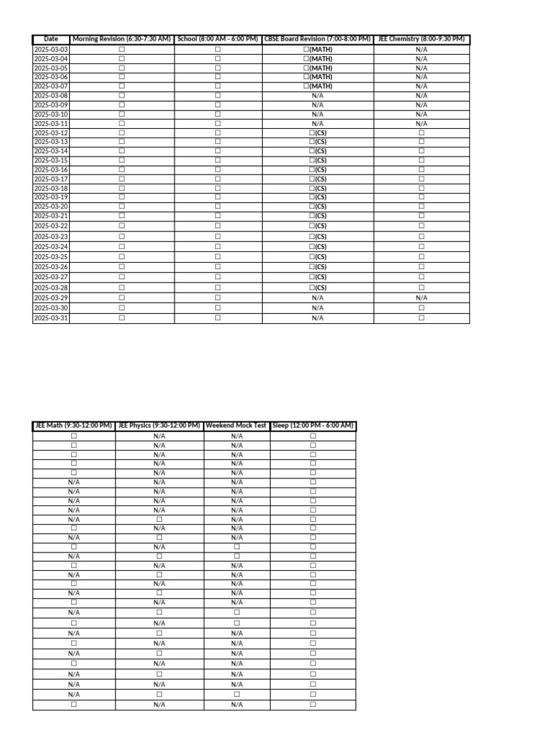 Copy of JEE_Board_Study_Timetable_Alternating(1) | PDF
