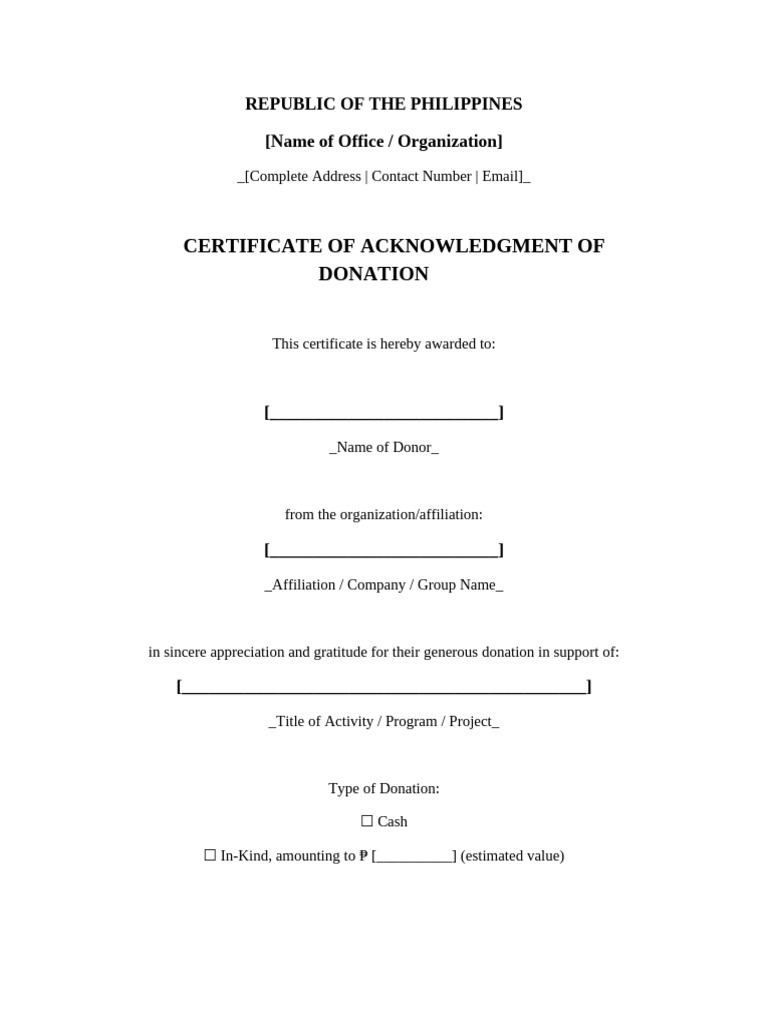 Acknowledgment of Donation Certificate | PDF