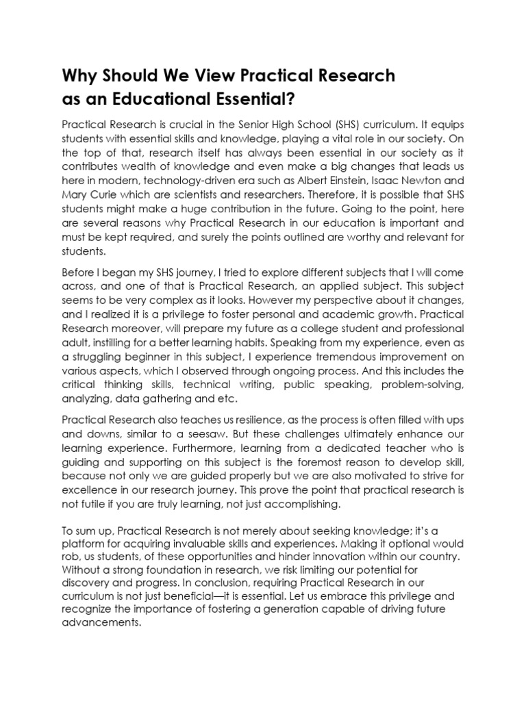Importance of Practical Research in SHS | PDF | Cognitive Science ...