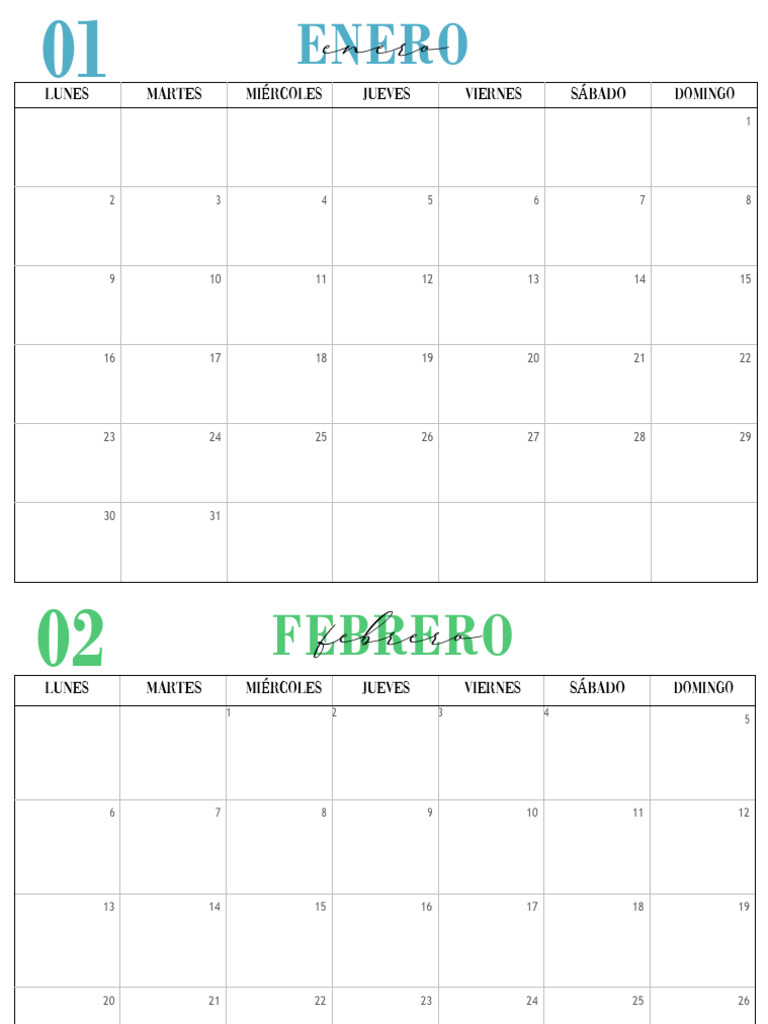 Calendario Enero 2023 Imprimir Descarga Gratis 2 | PDF