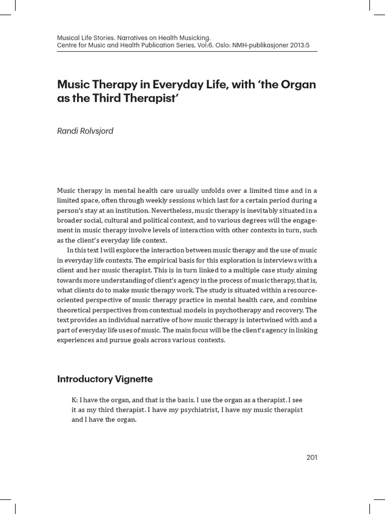 Music Therapy in Everyday Life, With The Organ As The Third Therapist ...
