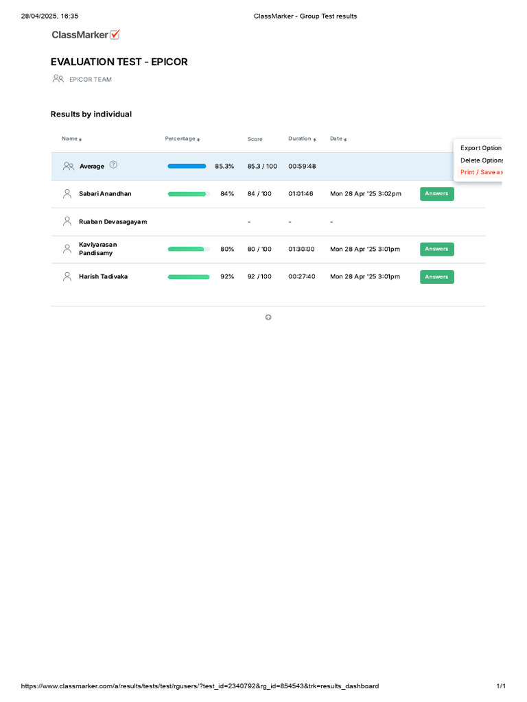 Epicor Evaluation Test Results | PDF