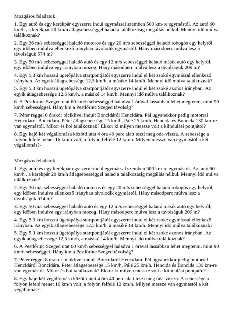 Mozgásos Feladatok | PDF