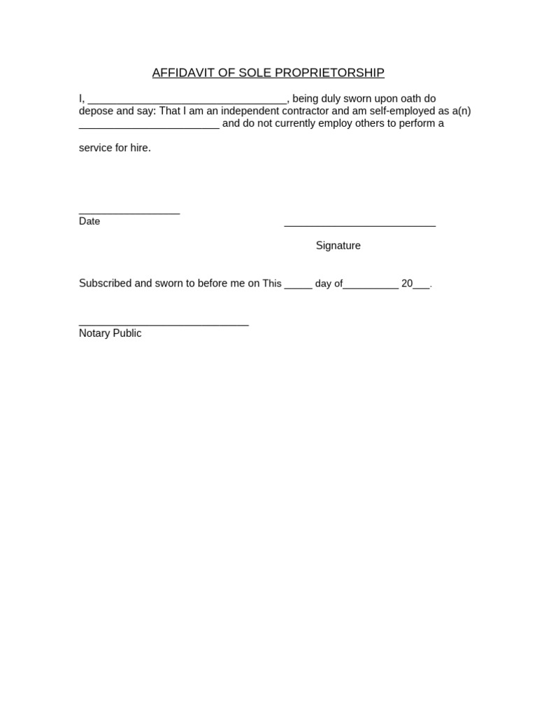 Affidavit of Sole Proprietorship PDF | PDF