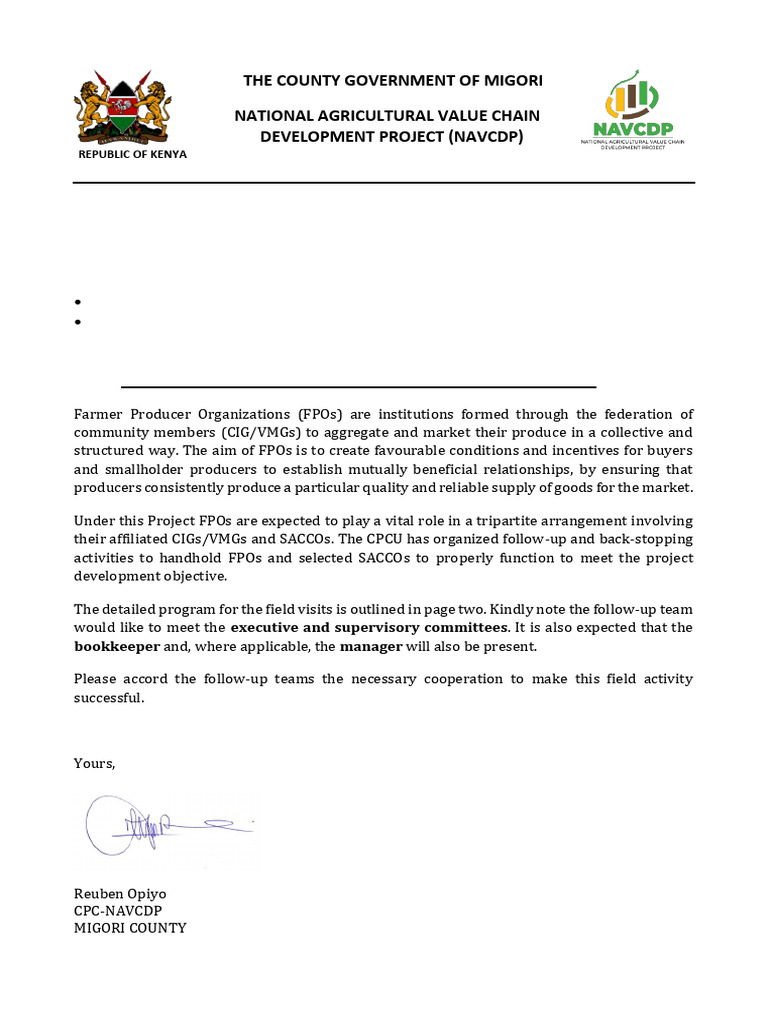 Backstopping FPOs and SACCOs Program | PDF | Food Industry | Agriculture