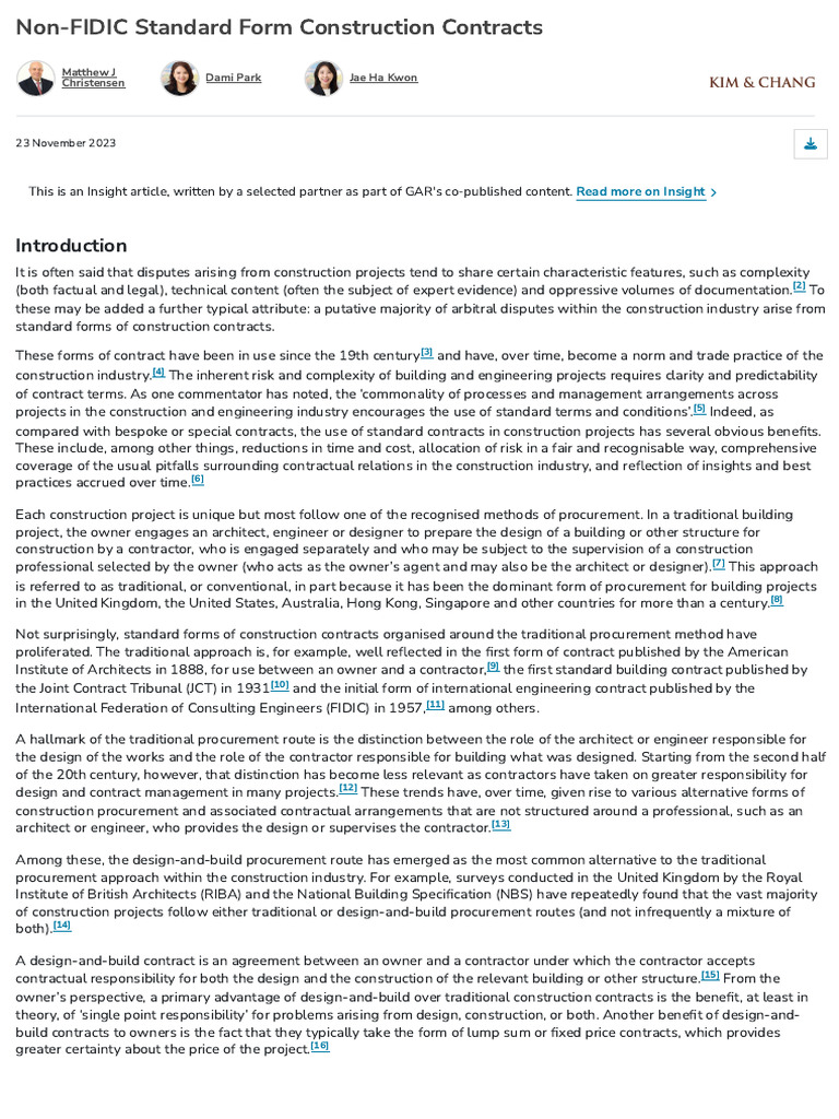 Non-FIDIC Standard Form Construction Contracts - Global Arbitration ...