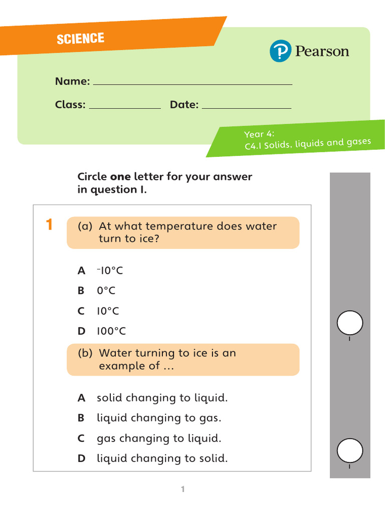 Year 4 Science: States of Matter Test | PDF | Liquids | Gases