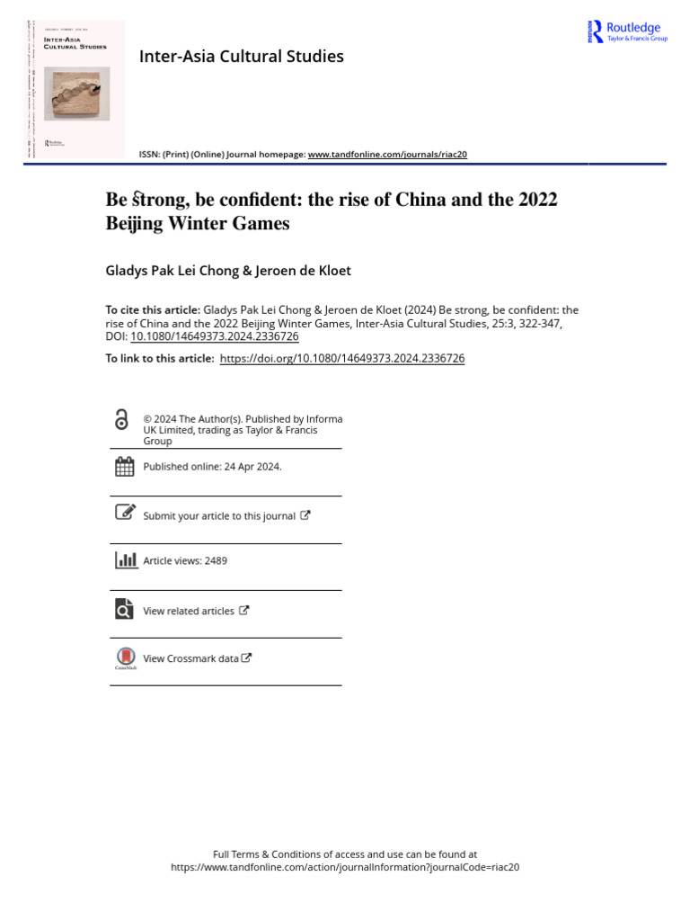 Be Strong Be Confident The Rise of China and The 2022 Beijing Winter ...
