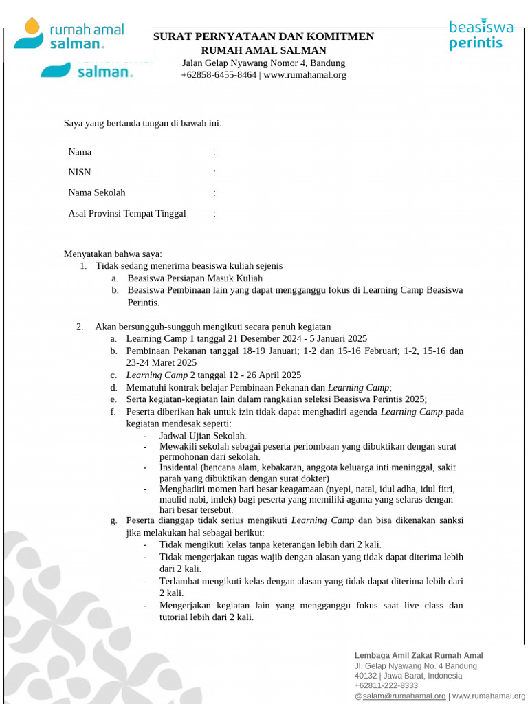 Surat Pernyataan dan Komitmen LC BP 2025 | PDF