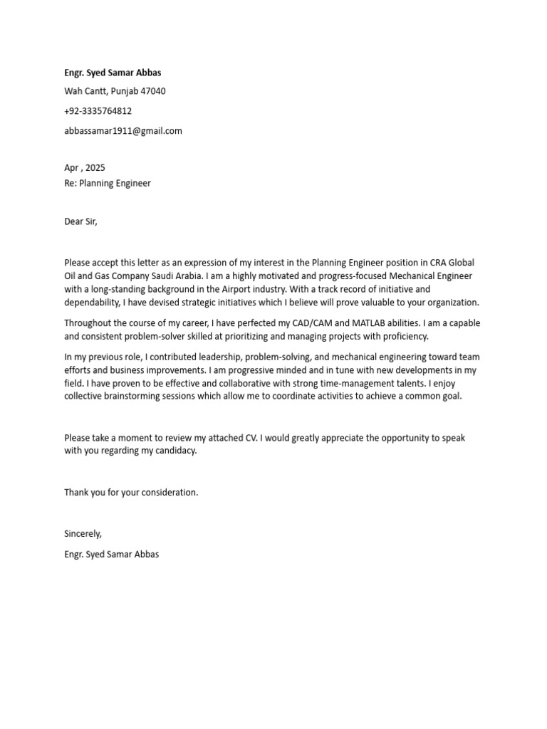 Cover Letter CRA | PDF