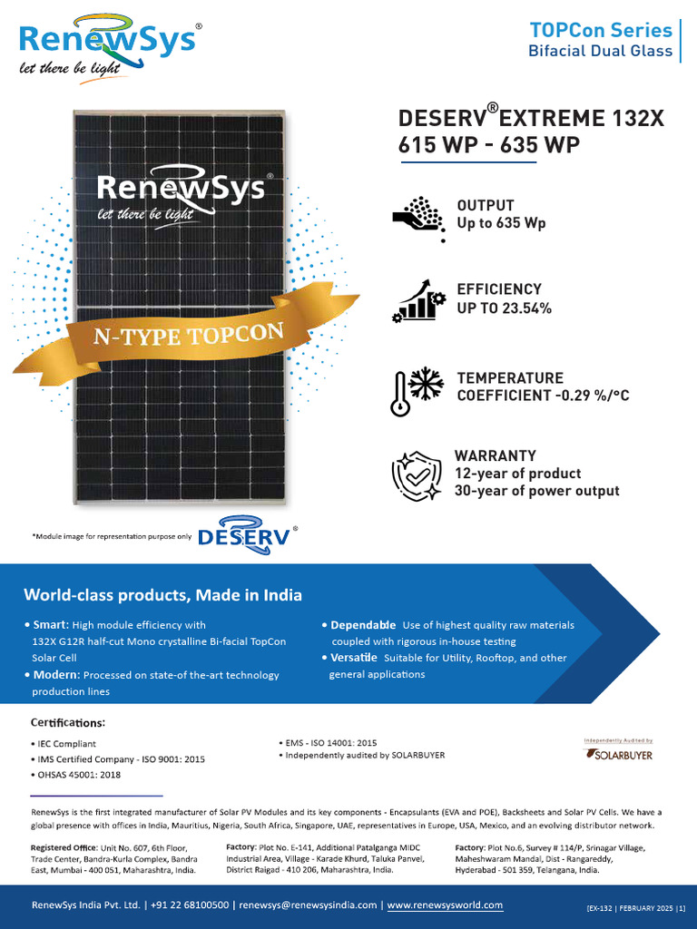 TOPCon RenewSys DESERV Extreme Glass-Glass-132X-12+30 - R1 | PDF ...