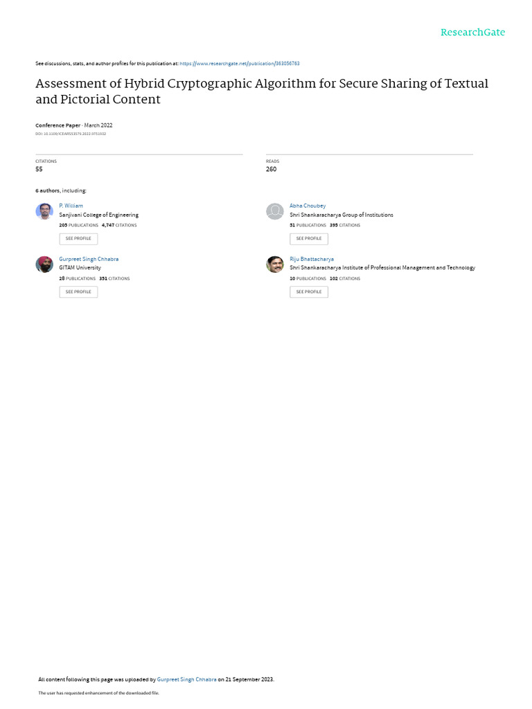 Assessment of Hybrid Cryptographic Algorithm For Secure Sharing of Textual and Pictorial Content ...