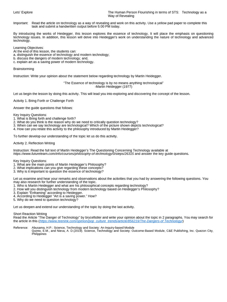 GEC-003-Technology-as-a-Way-of-Revealing-Worksheet | PDF | Martin ...