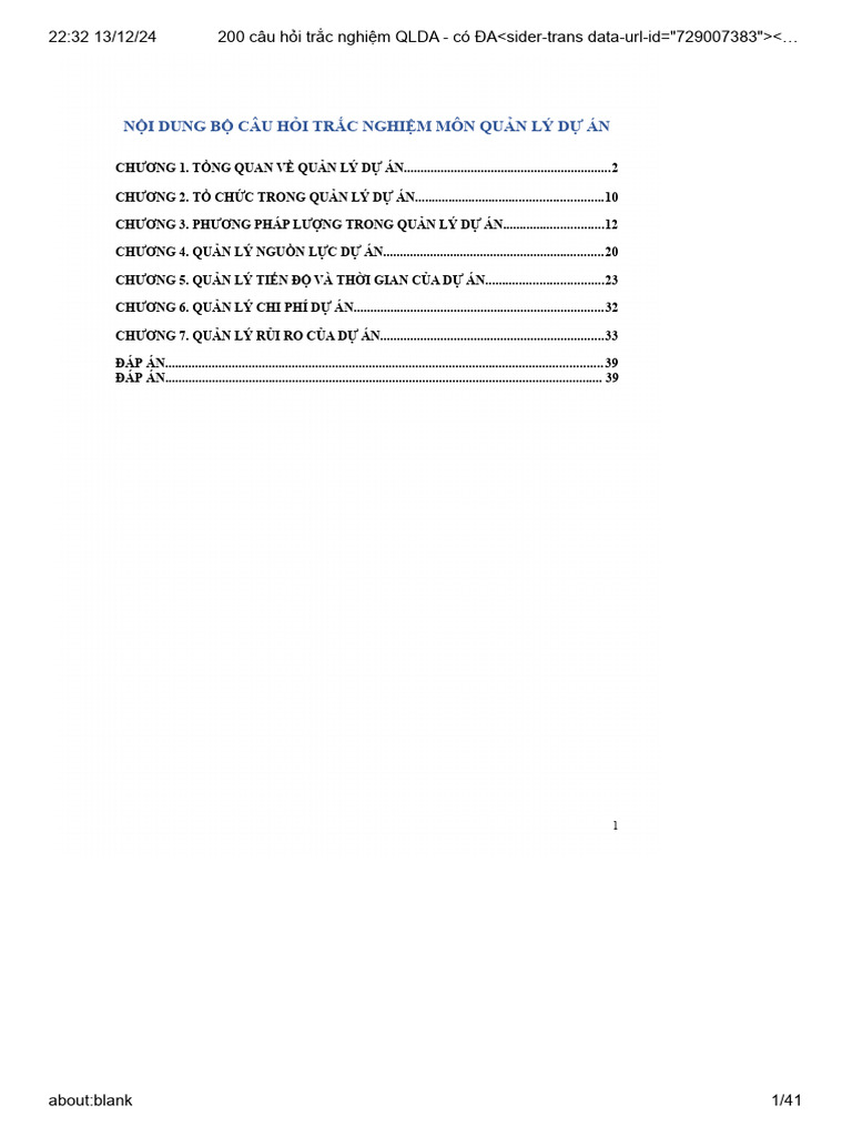 200 Câu Hỏi Trắc Nghiệm QLDA | PDF