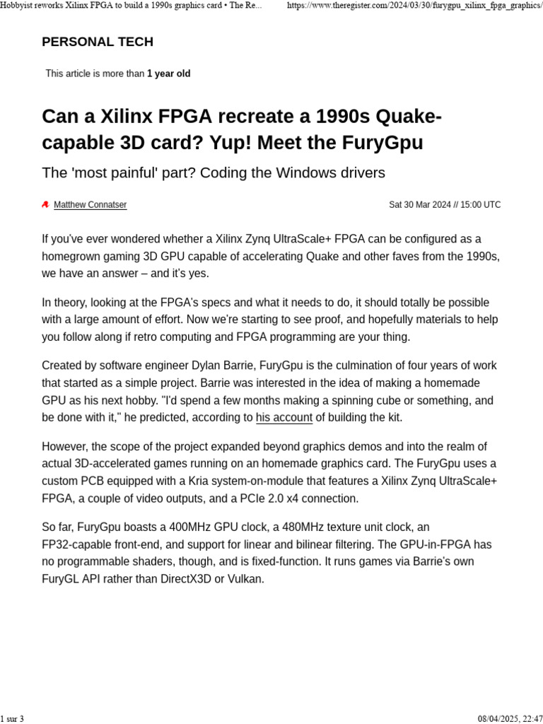 Hobbyist reworks Xilinx FPGA to build a 1990s graphics card • The ...