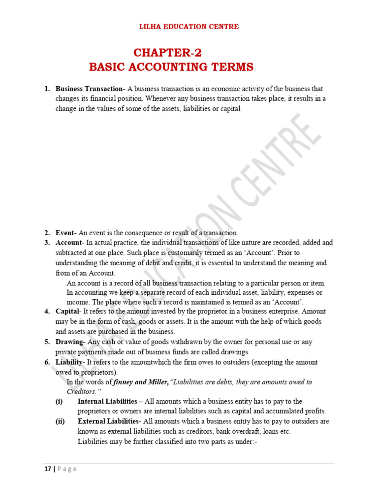 Class 11 Theory Book Chapter 02 BASIC ACCOUNTING TERMS 1 | PDF | Debits And Credits | Expense