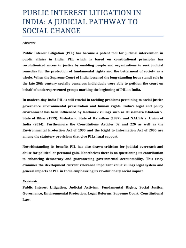 Public Interest Litigation in India | PDF | Supreme Court Of The United ...