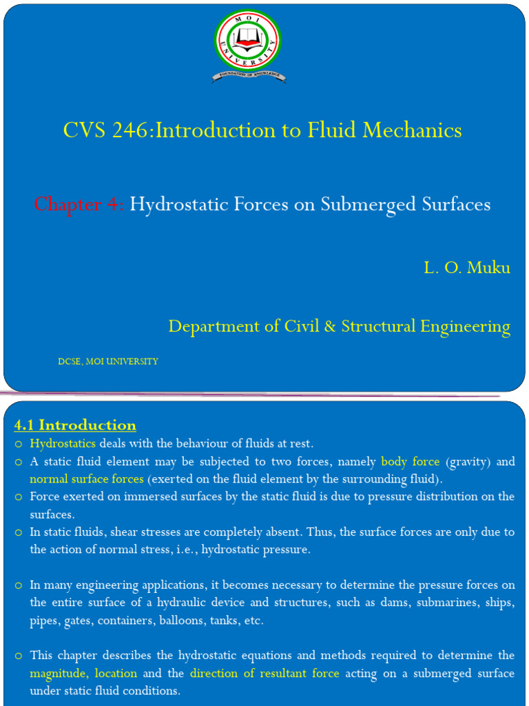 CSE 224.chap 4. Hydrostatic Forces On Submerged Surfaces | PDF | Buoyancy | Pressure