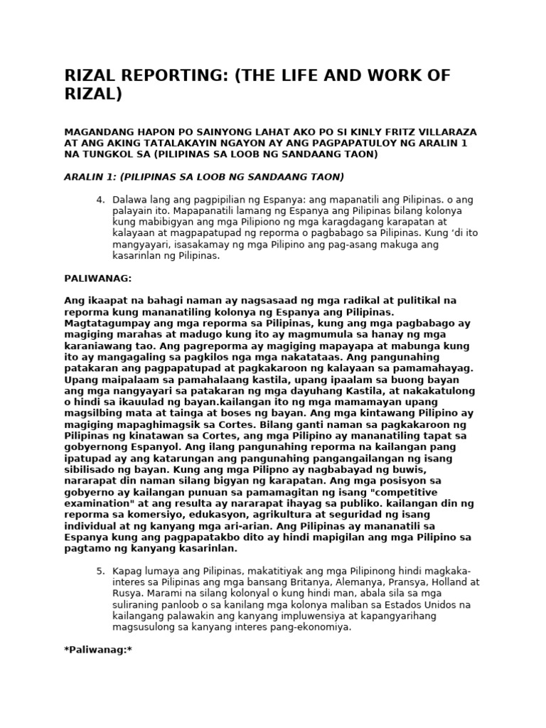Reporting (Rizal) | PDF