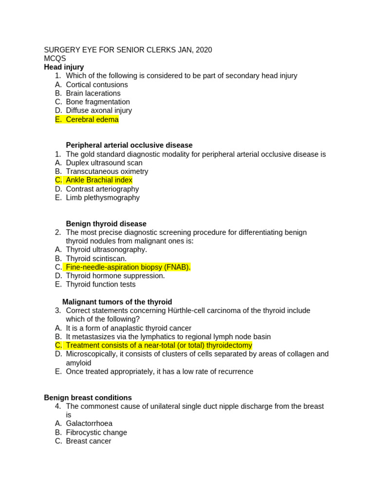 Surgery Eye For Senior Clerks Jan 2020. Masereka | PDF | Breast Cancer ...
