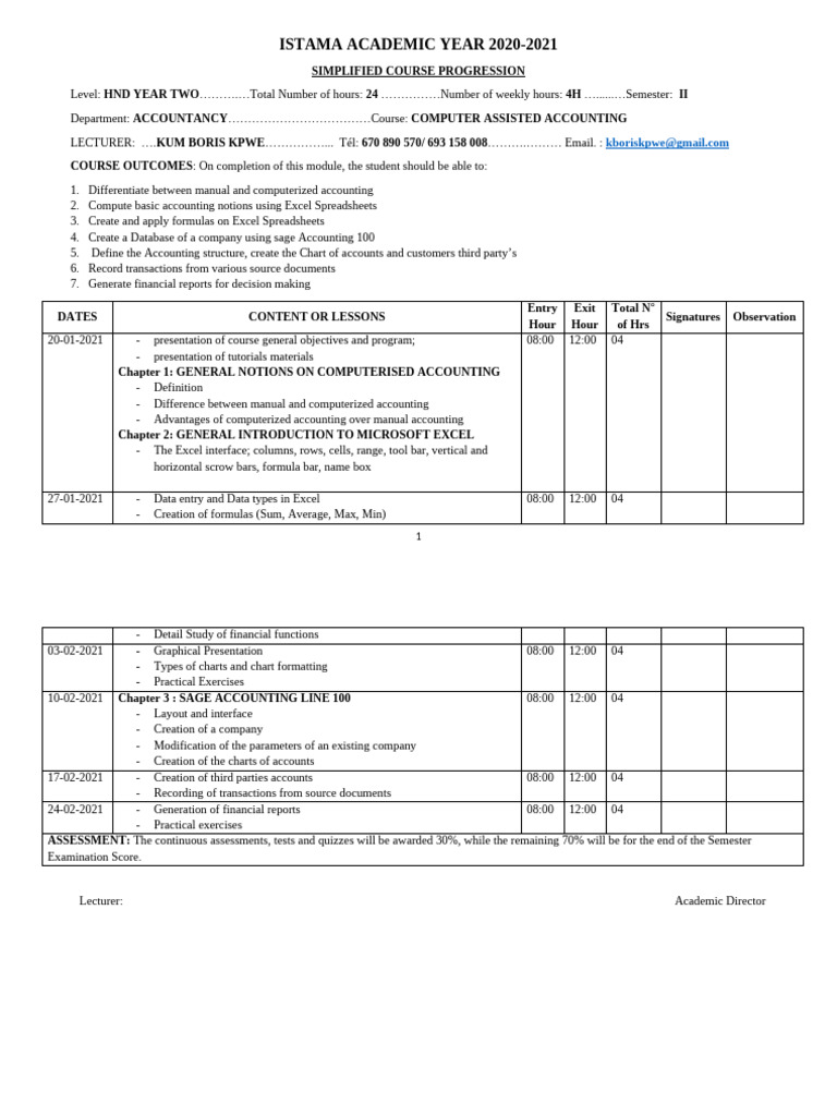 Computerised Accounting Progression Sheet 2020 - 2021 Istama | PDF ...