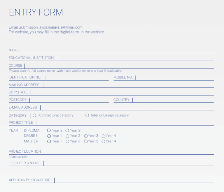 AYDA 2025 - Entry Form | PDF