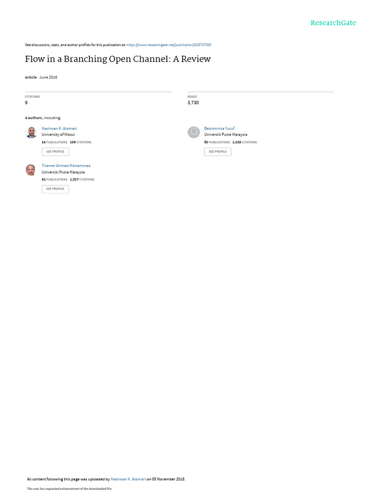 Flow in A Branching Open Channel A Review | PDF | Chemical Engineering | Fluid Dynamics