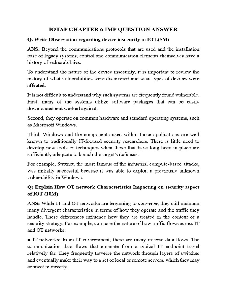 Iotap Chapter 6 Imp Question Answer | PDF | Risk | Computer Security