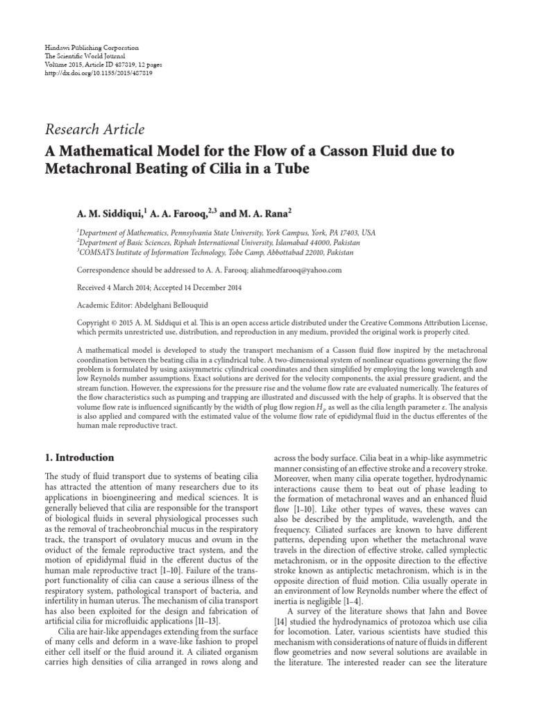 A Mathematical Model For The Flow of A Casson Fluid Due To Metachronal ...