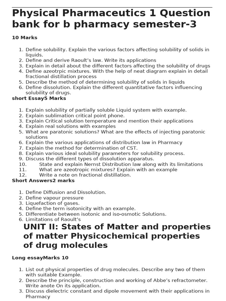 Physical Pharmaceutics Question Bank | PDF | Solubility | Buffer Solution