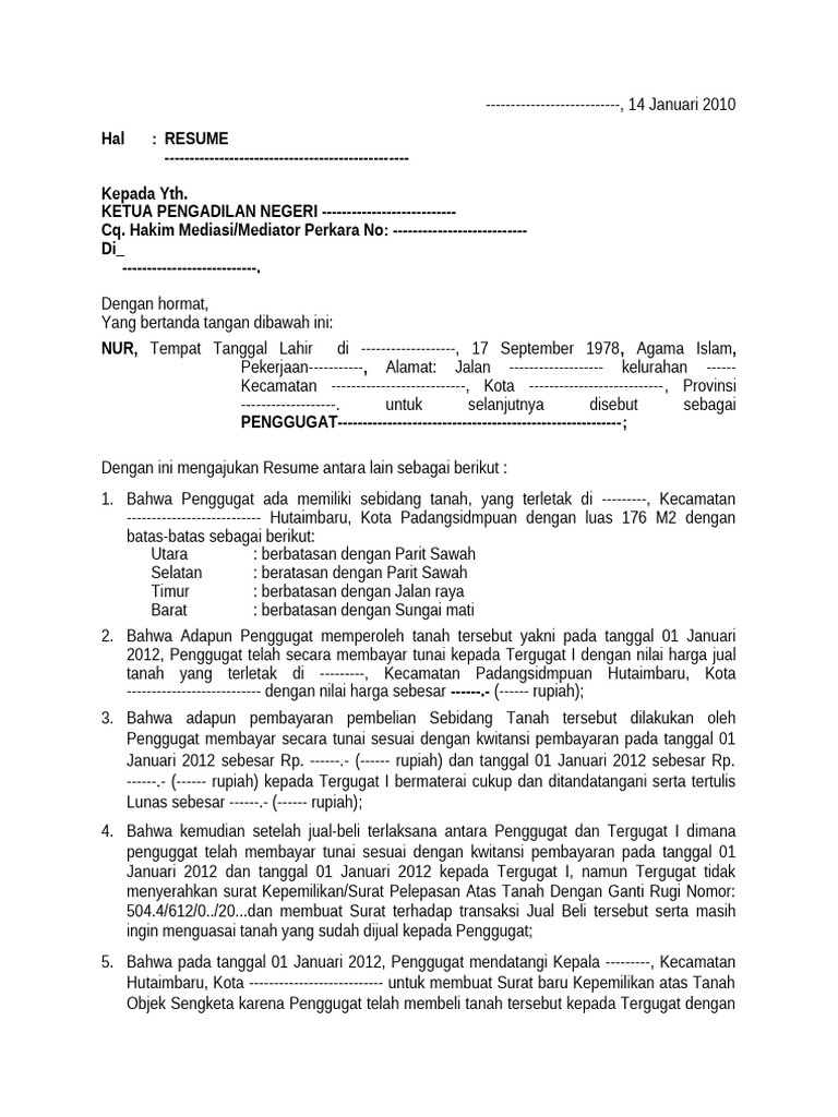 Contoh Resume Mediasi | PDF