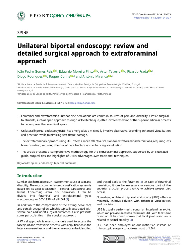 Unilateral Biportal Endoscopy - 1 | PDF | Vertebra | Clinical Medicine