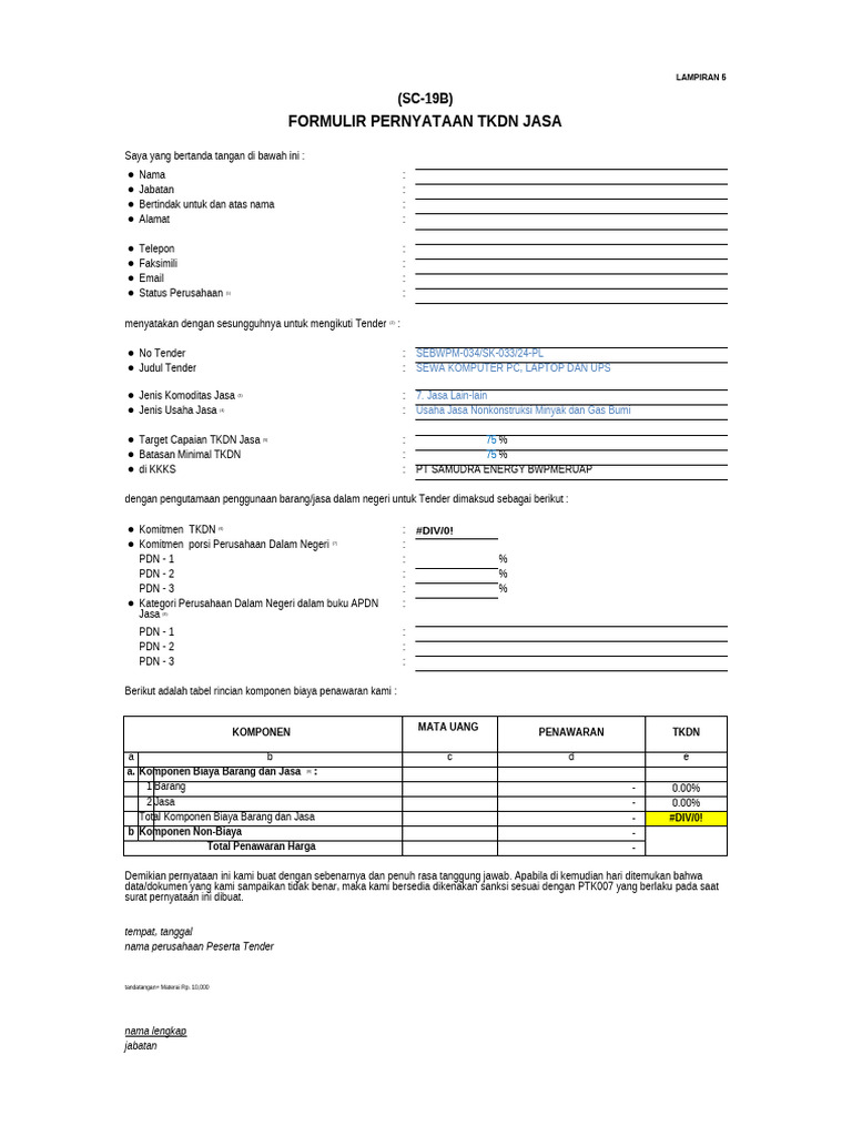Lampiran 5 - Formulir TKDN - Jasa | PDF