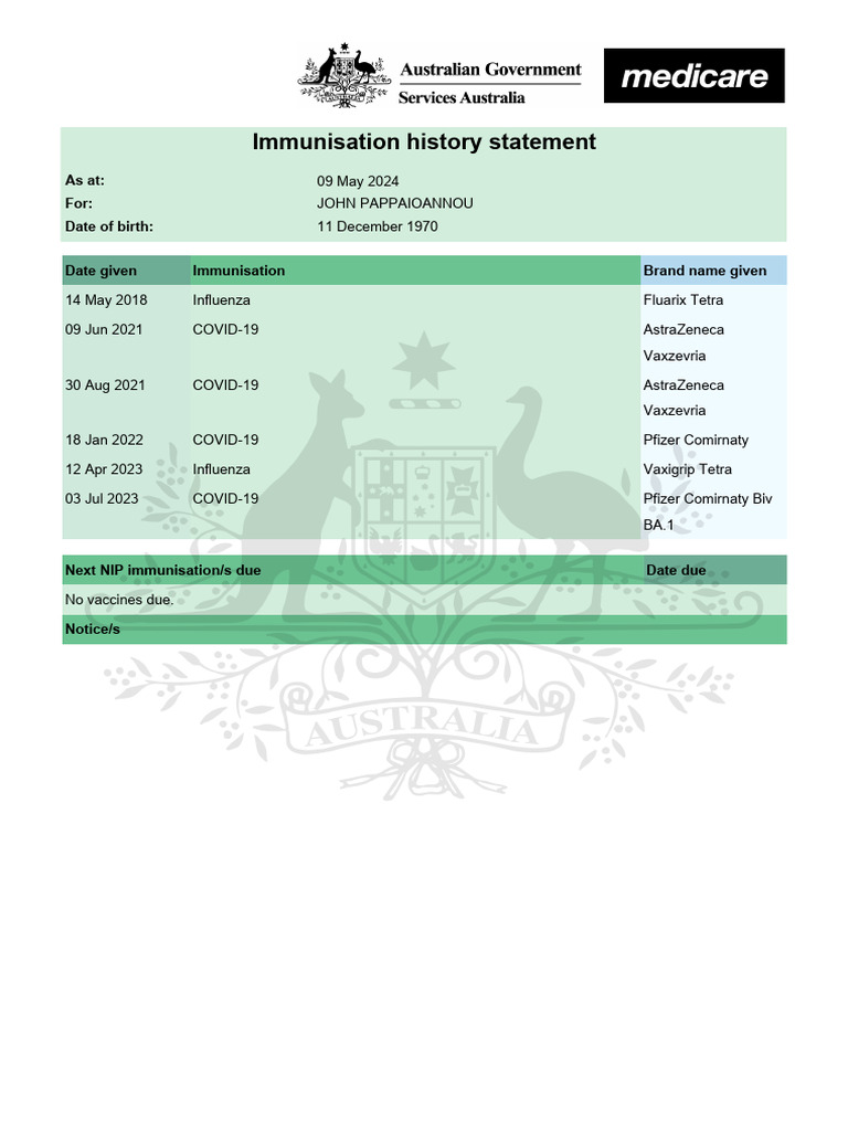 Download Your Immunisation History | PDF | Viral Respiratory Tract ...