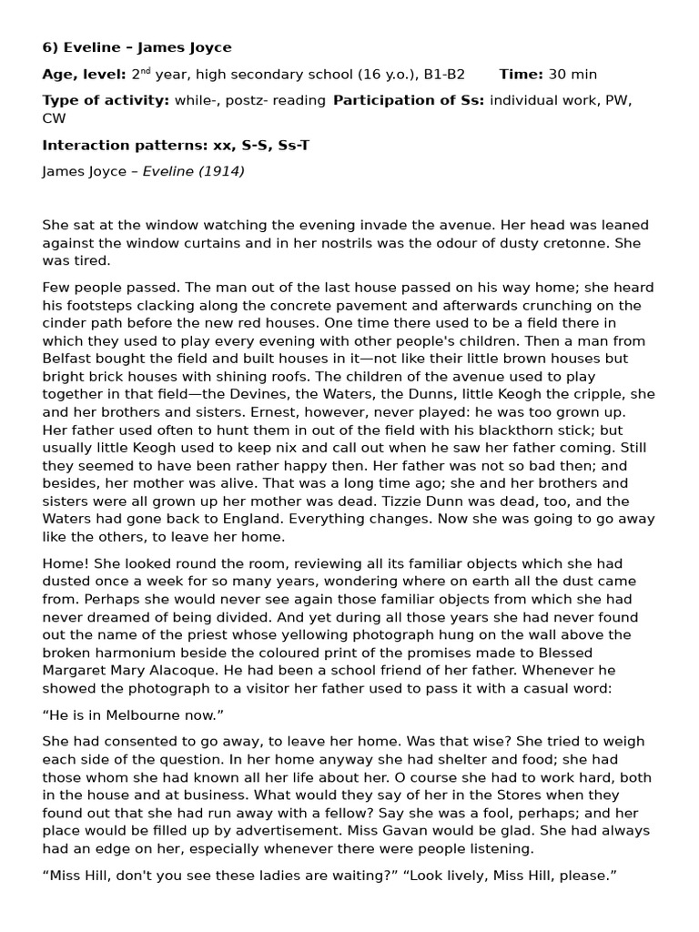 Lesson Plan Evelyne James Joyce | PDF