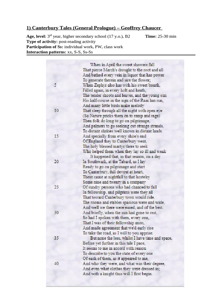Lesson plan Canterbury tales Prologue | PDF