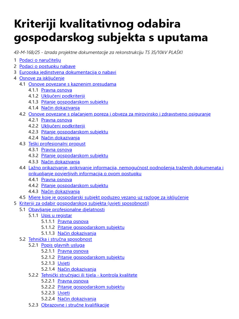 Kriteriji Za Kvalitativni Odabir Gospodarskog Subjekta | PDF
